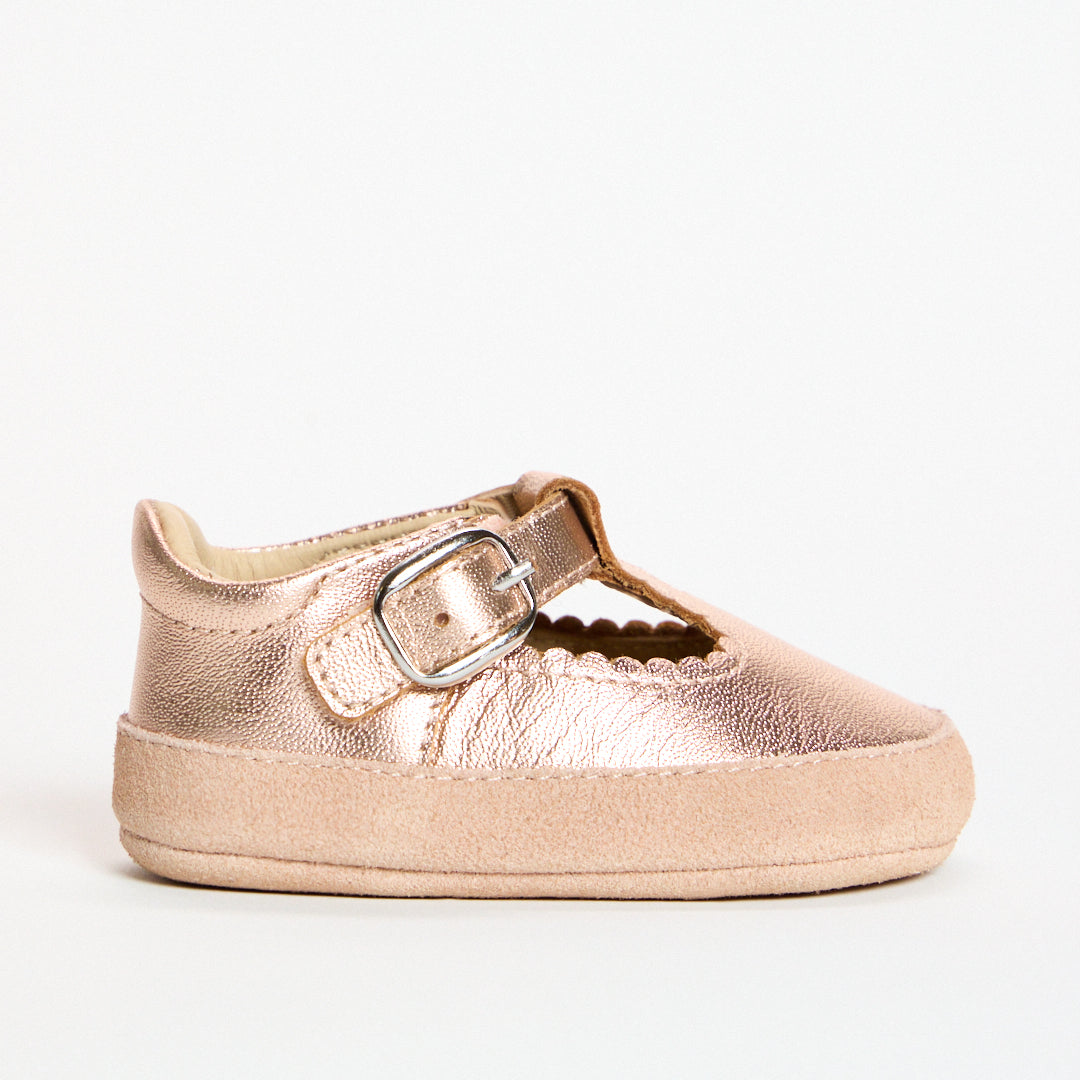 Zora Rose Gold Metallic Soft Sole T-Bar – PRENTA